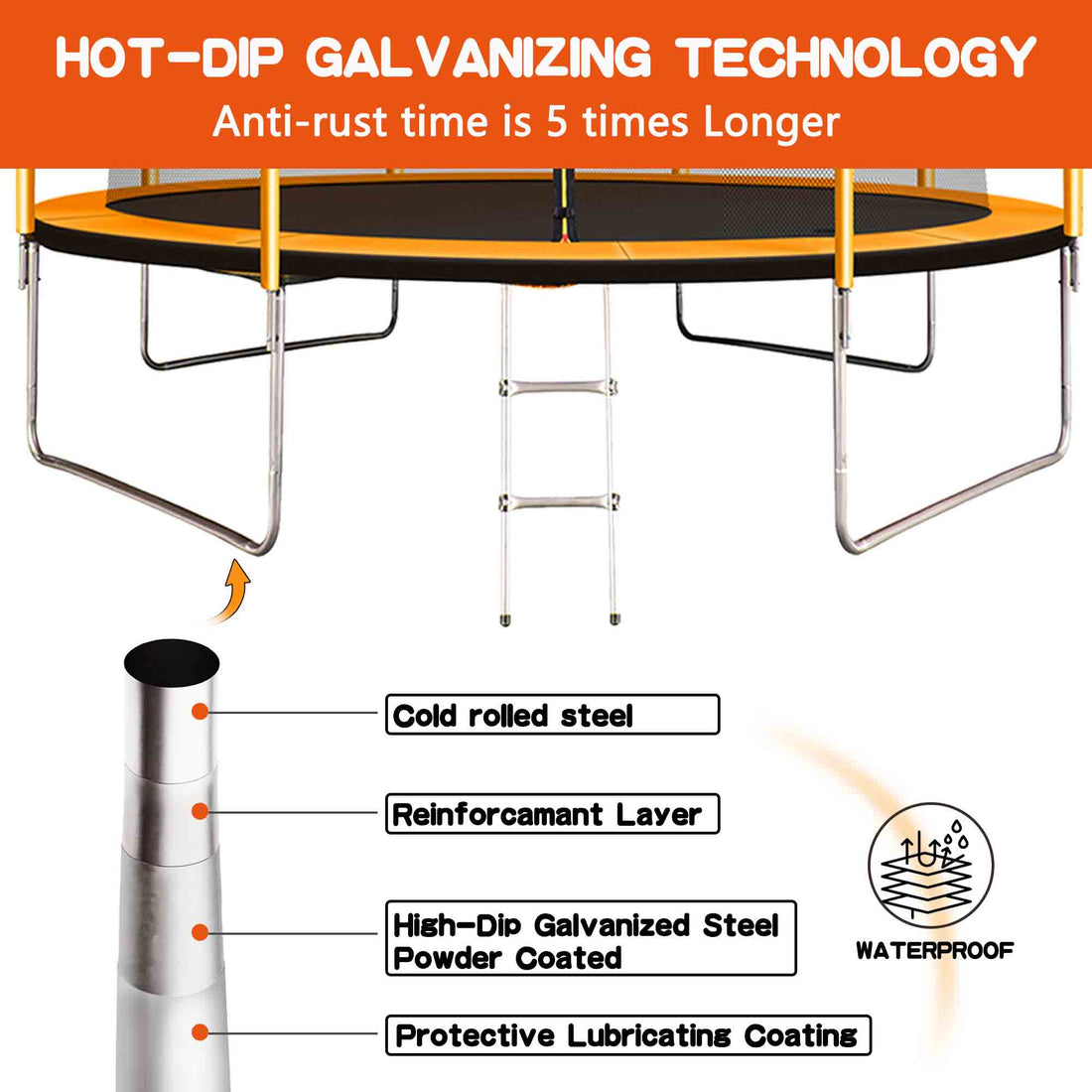 SkySoar 12ft Trampoline - Orange