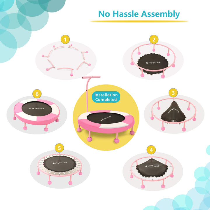 36-Inch Pink Mini Trampoline with Handle for Kids